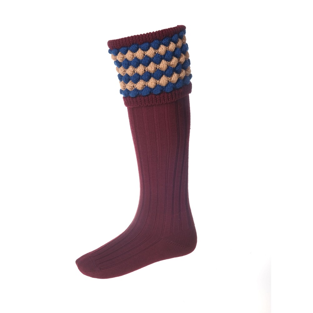 House of Cheviot Angus Sock with Garters - Burgundy in Burgundy