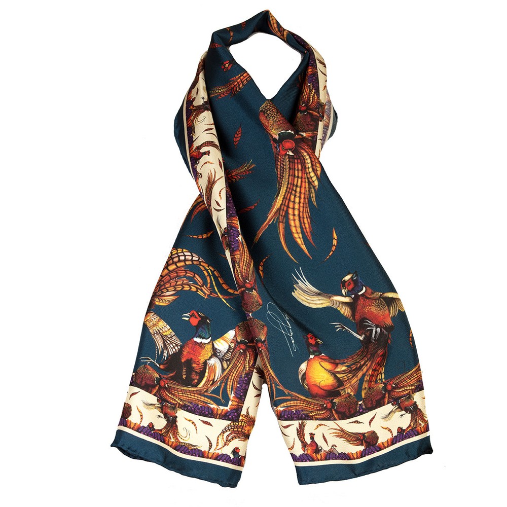 TD Clare Haggas George & Friends Narrow Silk Scarf in Navy