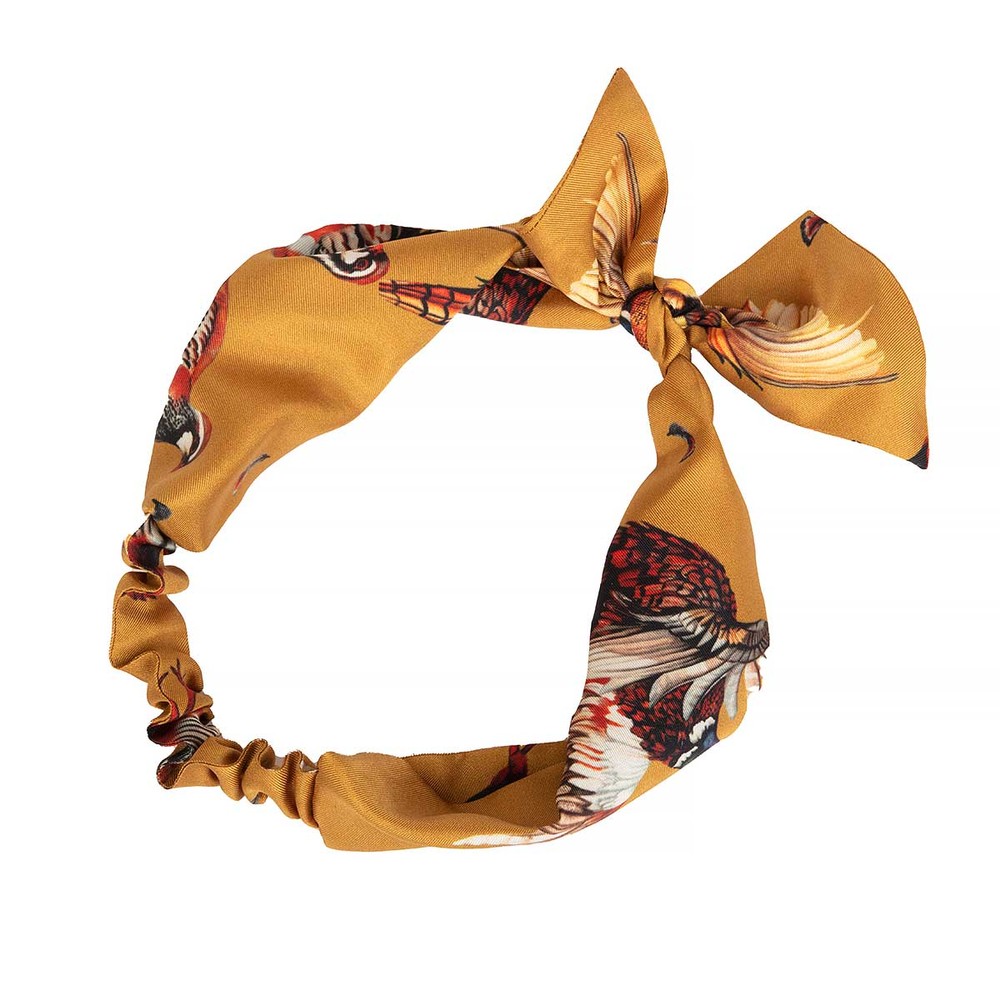 Clare Haggas Game Bird Silk Headband in Gold