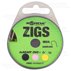 Korda Ready Tied Zig Rigs - Barbless in Clear