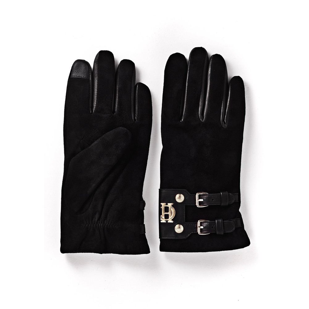 Holland Cooper Monogram Suede Gloves in Black