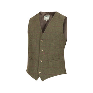Hoggs Of Fife Tummel Tweed Dress Waistcoat in Olive/wine