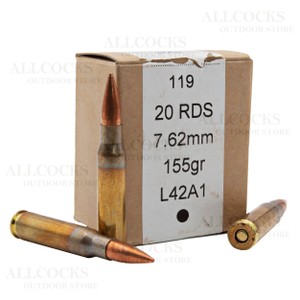 Military Surplus 7.62mm RG 119 L42A1 Ammunition - 155gr - FMJ in Brass