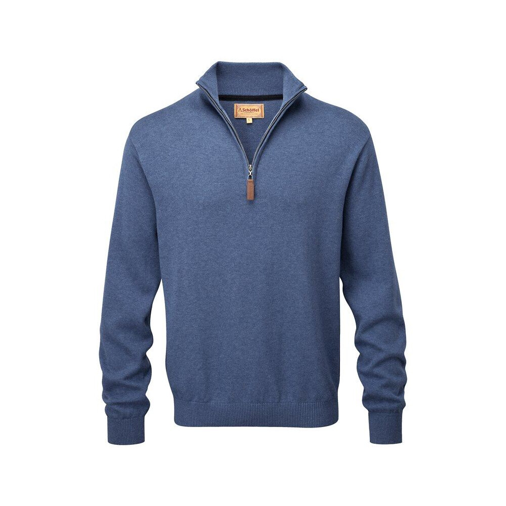 TD Schoffel Cotton Cashmere 1/4 Zip Jumper in Stone Blue